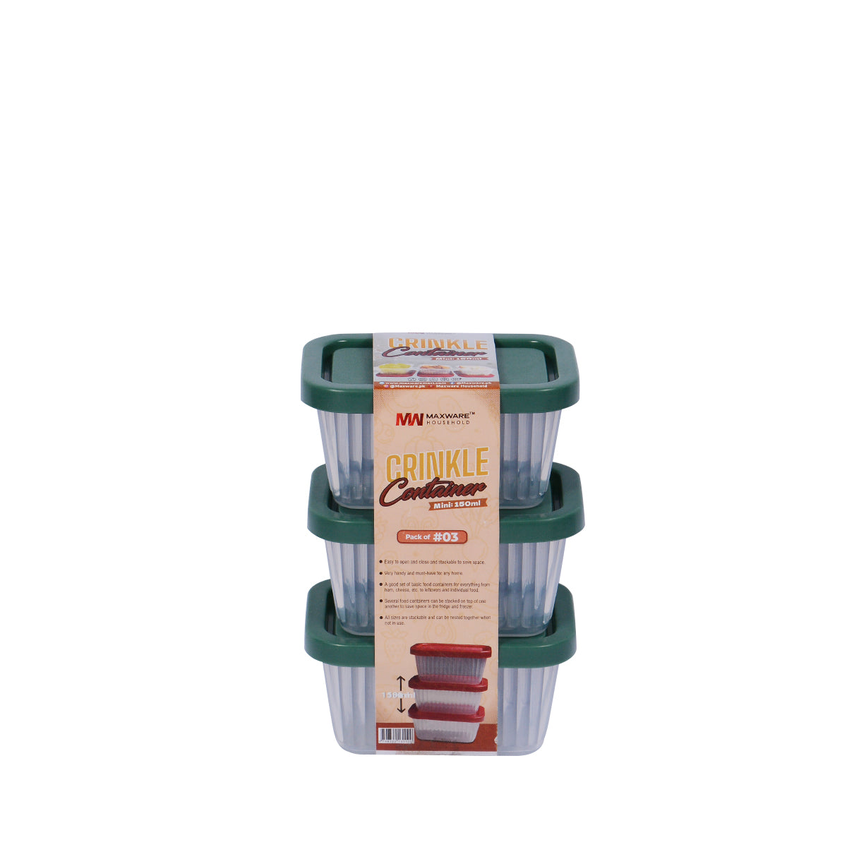 Crinkle Container Mini Pack of #03 (150ml) – Maxware Mart